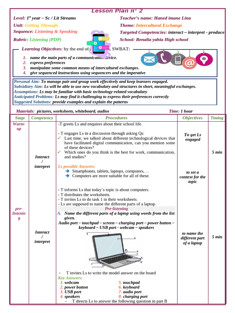 2. Listen & Check - Lesson (2) | PDF | Laptop | Communication