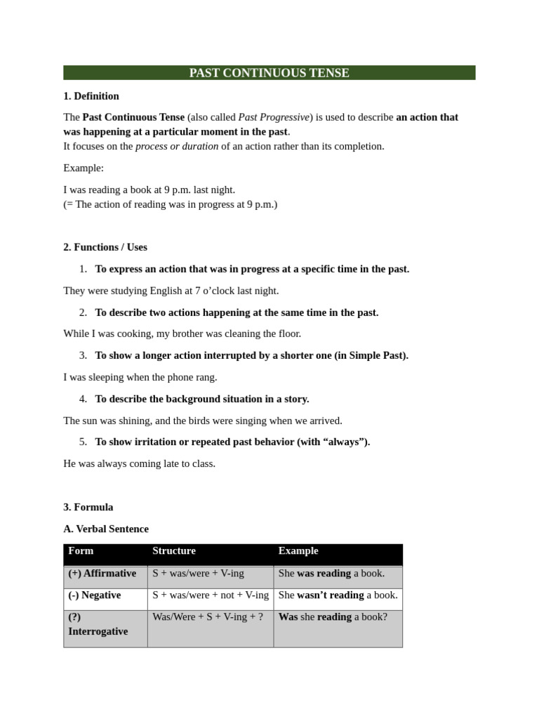 Past Continuous Tense | PDF | English Language | Grammatical Tense