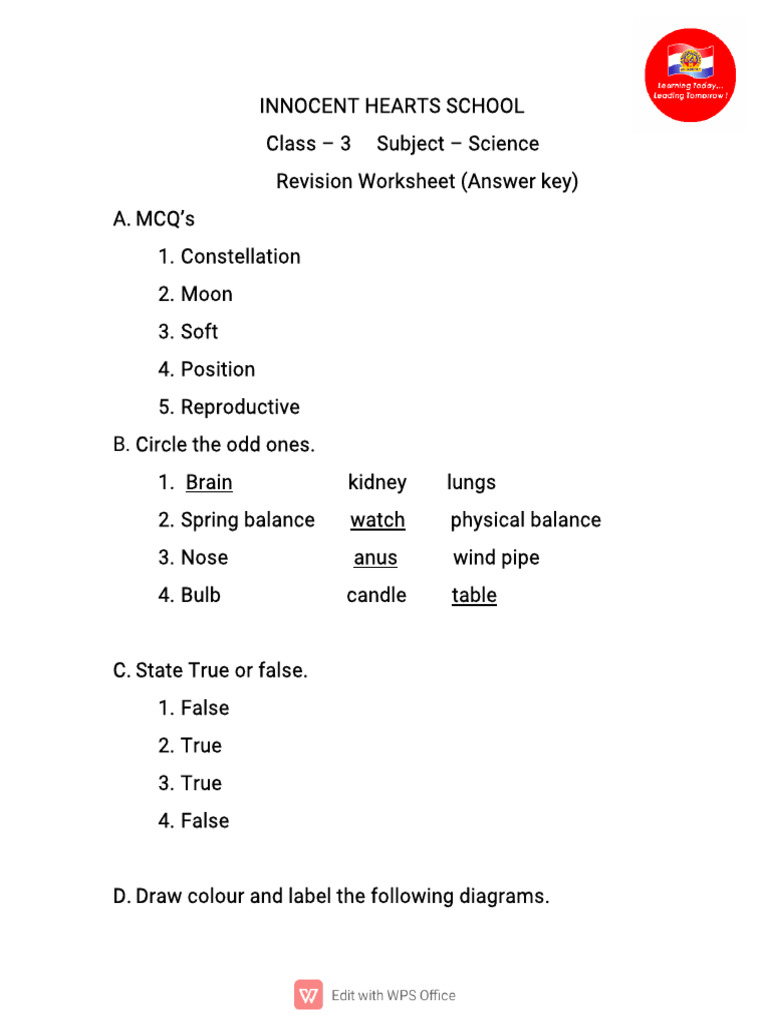 Revision Worksheet-2 Answer Key | PDF