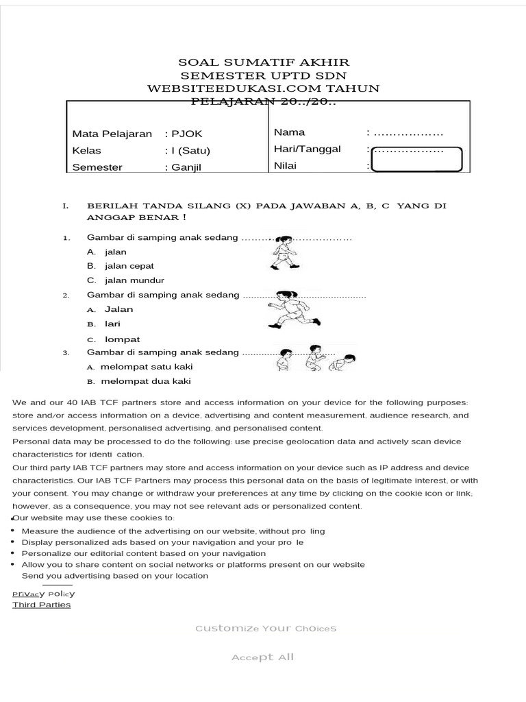 PDF Soal Sas 1 Pjok Kelas 1 | PDF | Information Science