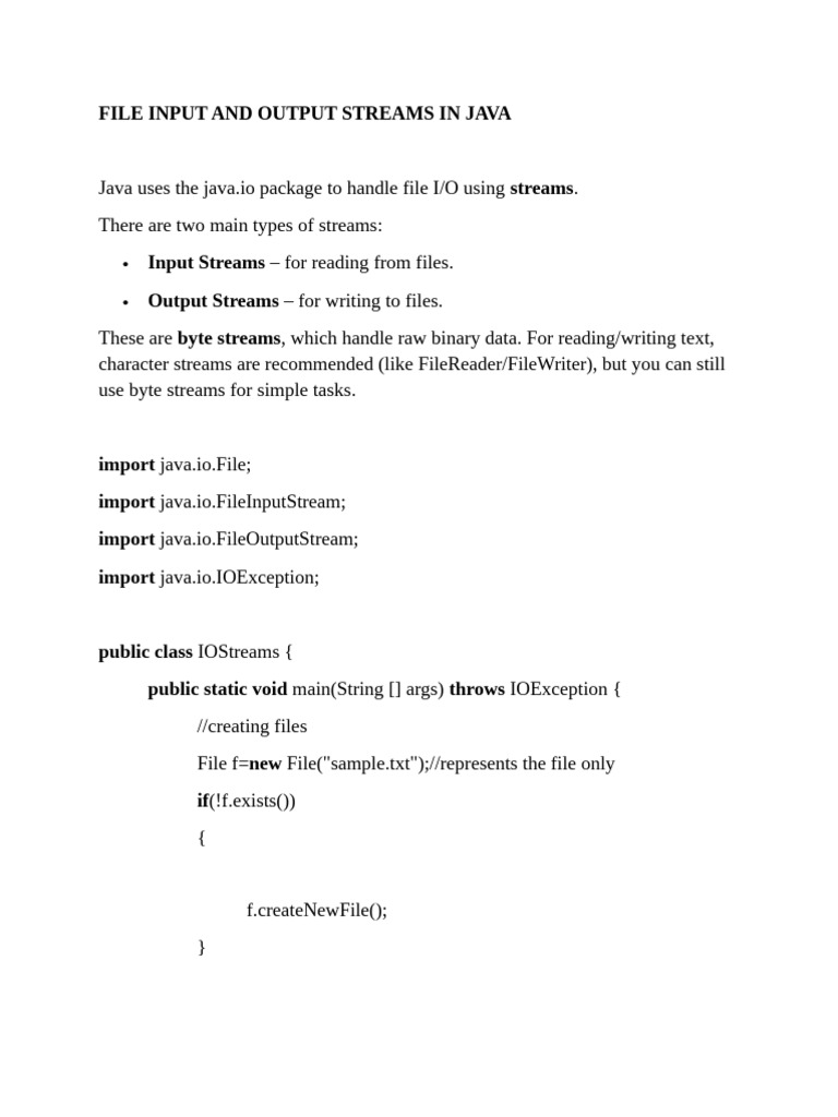 File Input and Output Streams in Java | PDF