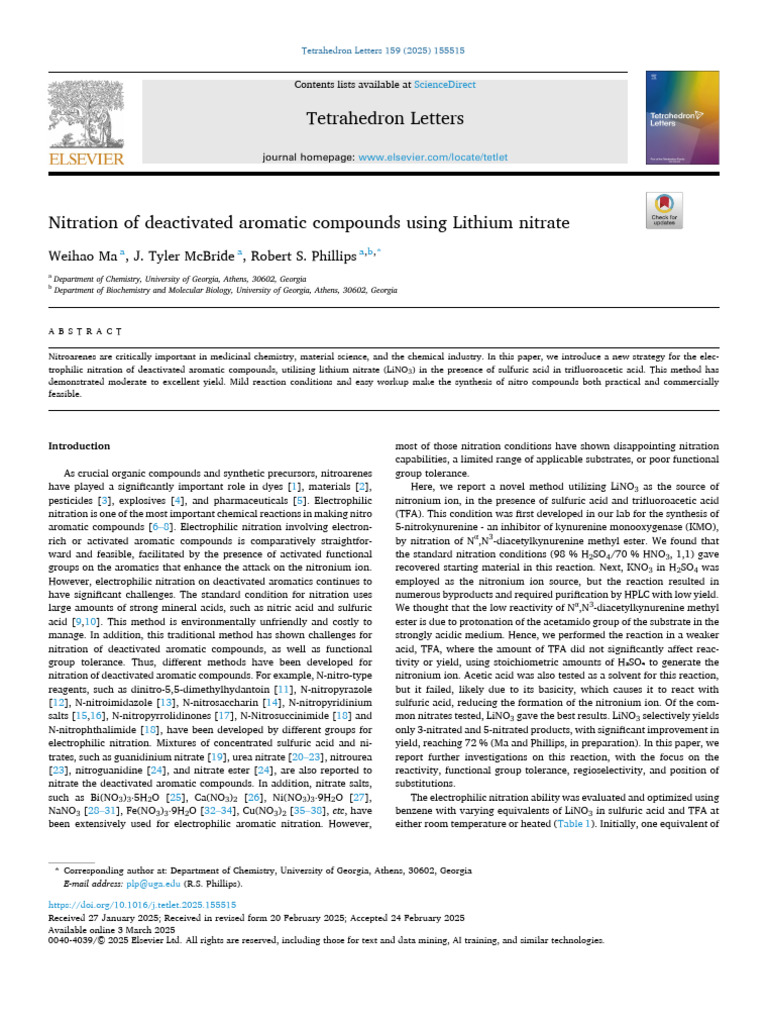 Nitration of Aromatics with Lithium Nitrate | PDF | Chemical Reactions ...