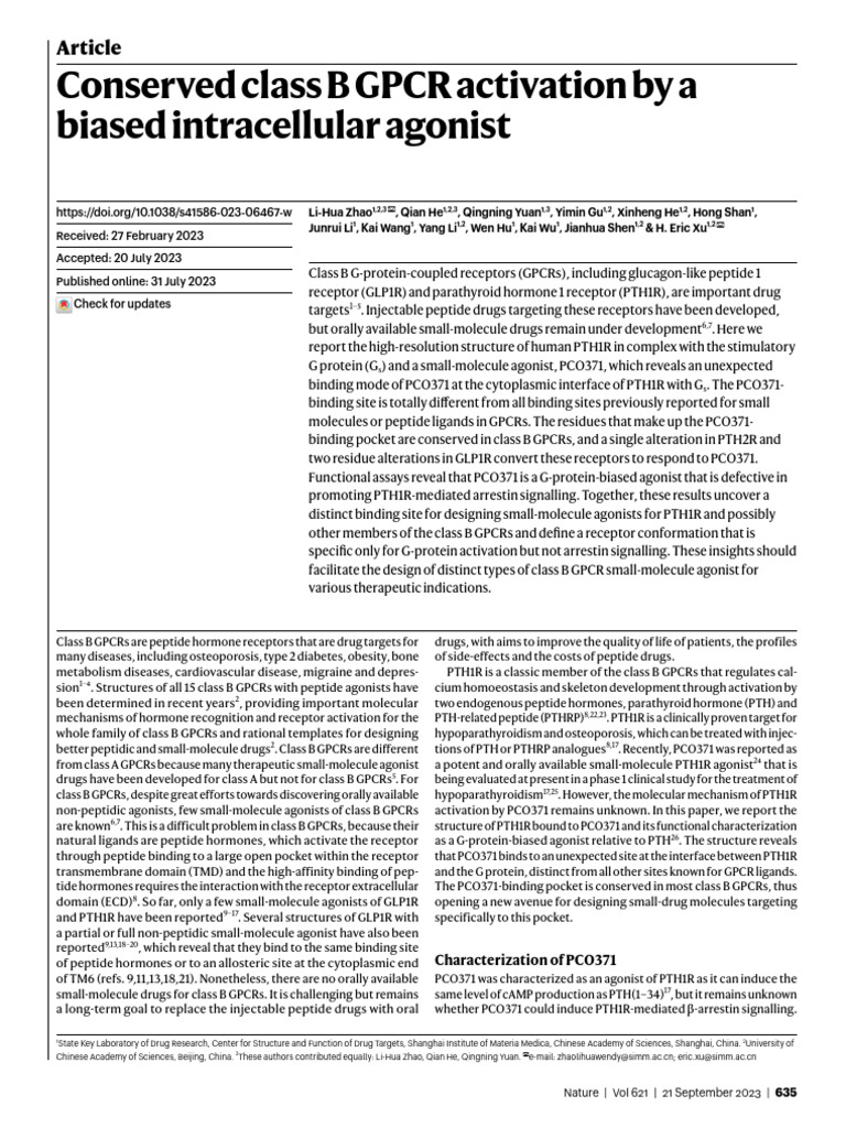 Conserved Class B GPCR Activation by A Biased Intracellular Agonist ...