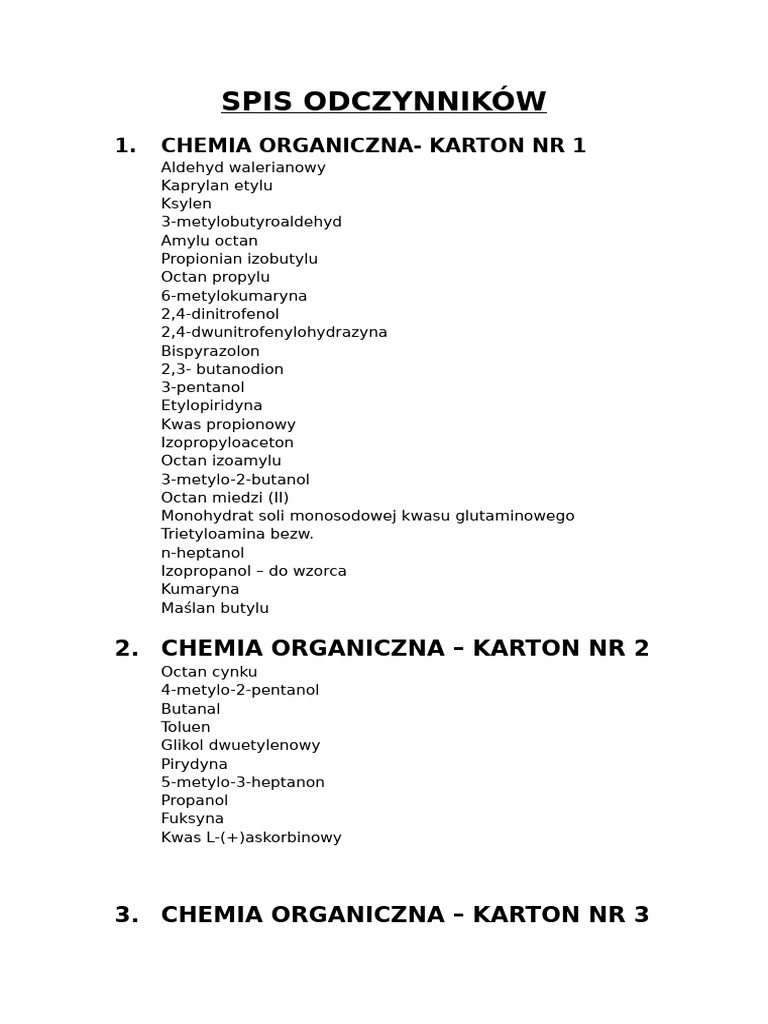 Spis Odczynników W Kartonach | PDF