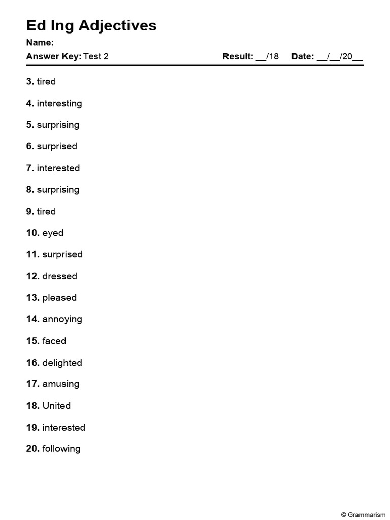 Grammarism Ed Ing Adjectives Test 2 Answers 2237577 | PDF