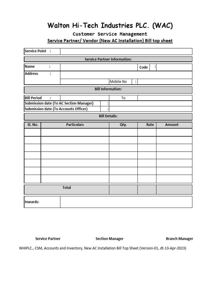 New AC Installation Bill Summary | PDF