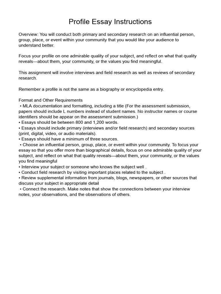 Profile Essay Instructions | PDF