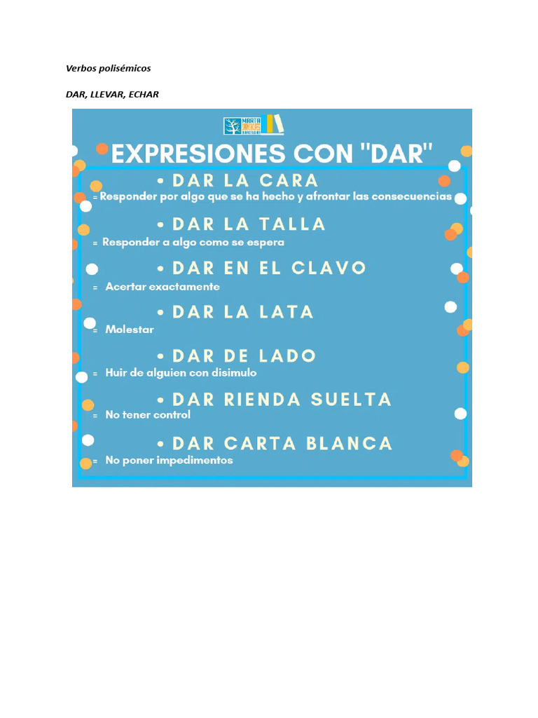 Verbos Con Varios Significados DAR, LLEVAR, ECHAR | PDF
