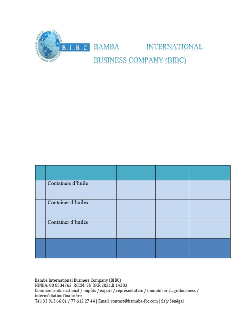 Facture Proforma BIBC - Huile et Paiement | PDF