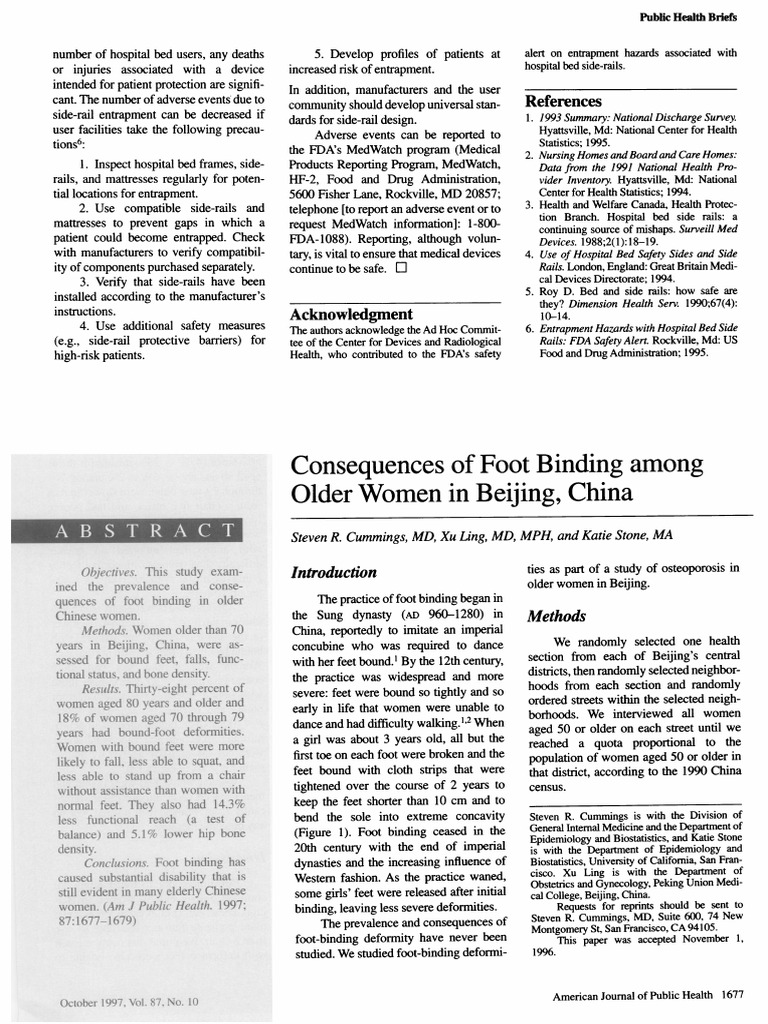 Consequences of Foot Binding Among Older Women in Beijing China | PDF ...