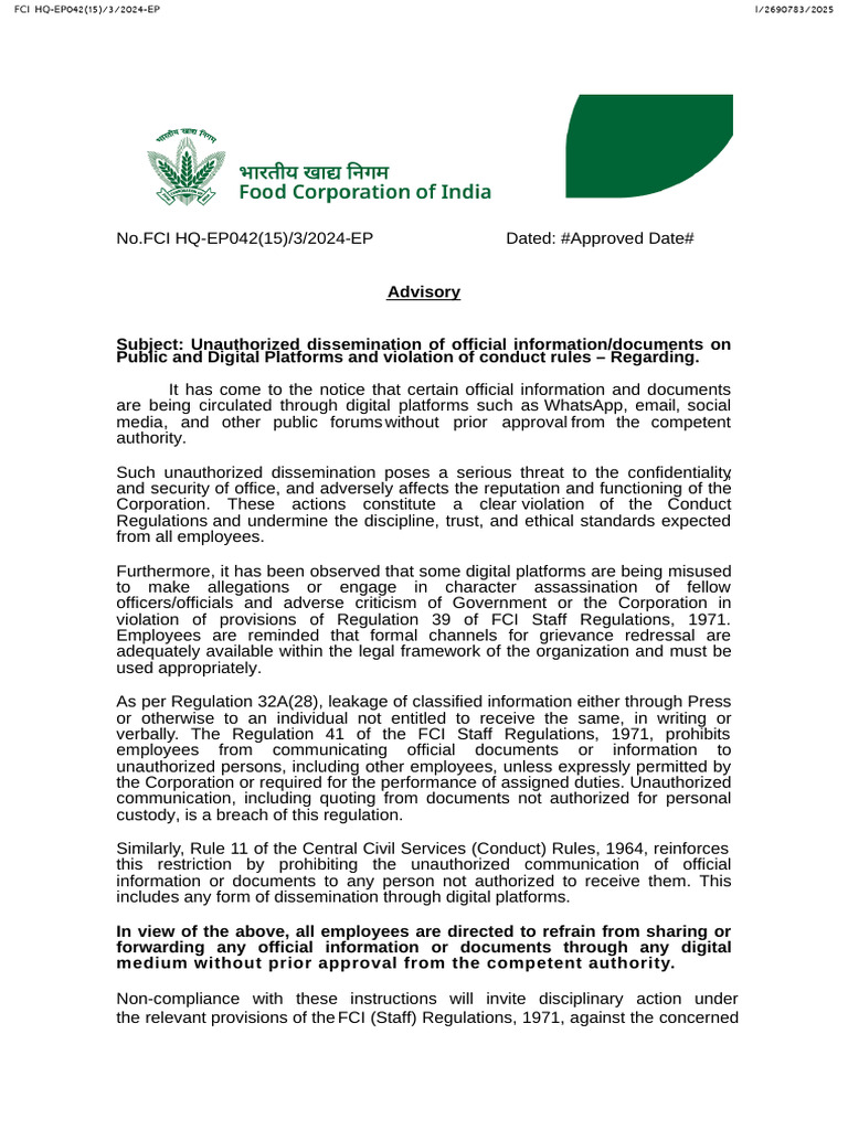 Advisory of Dissemination of Official Information | PDF | Justice ...
