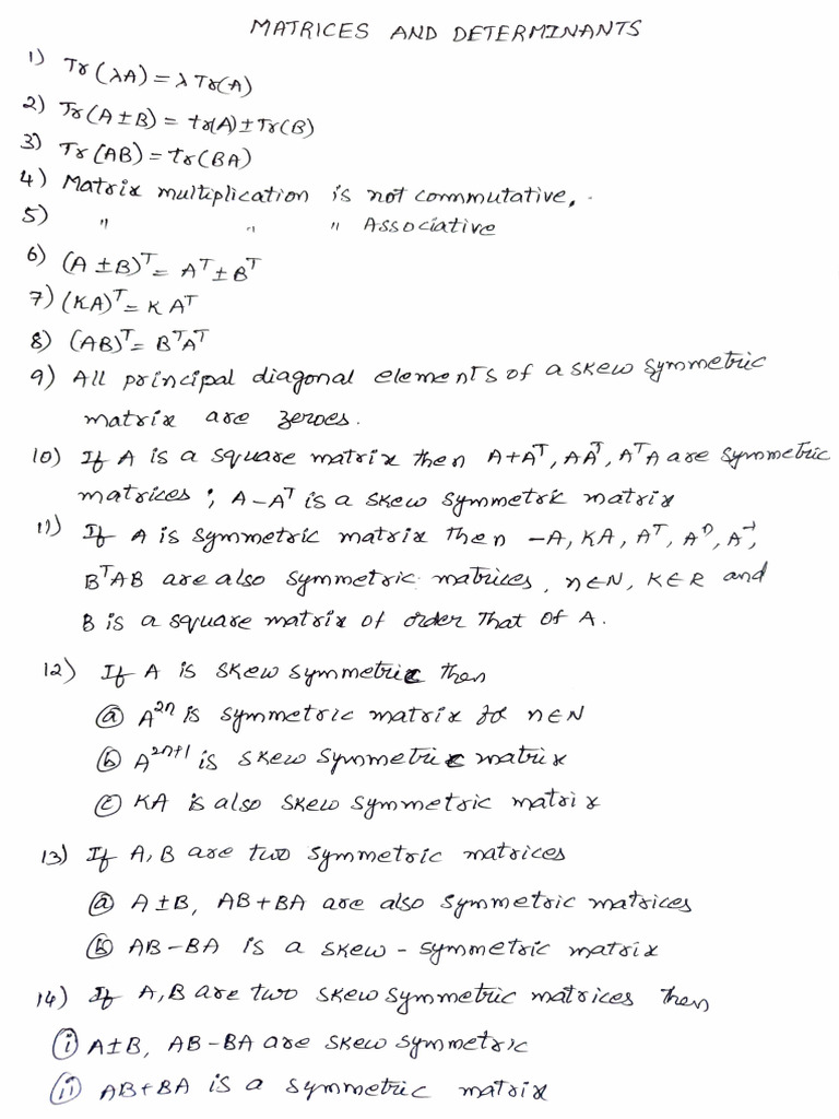 Matrices And Determinants Formulas Pdf