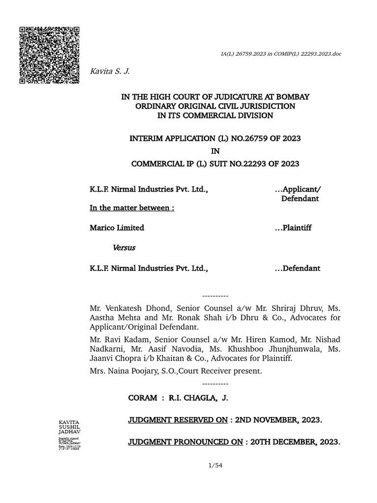 Marico Vs KLF (Parachute oil) | PDF | Non Disclosure Agreement | Injunction