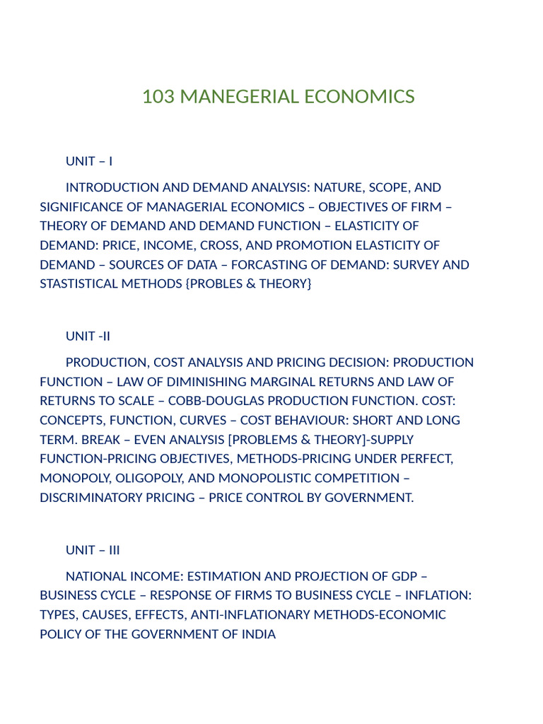 103 Manegerial Economics Syllabus | PDF