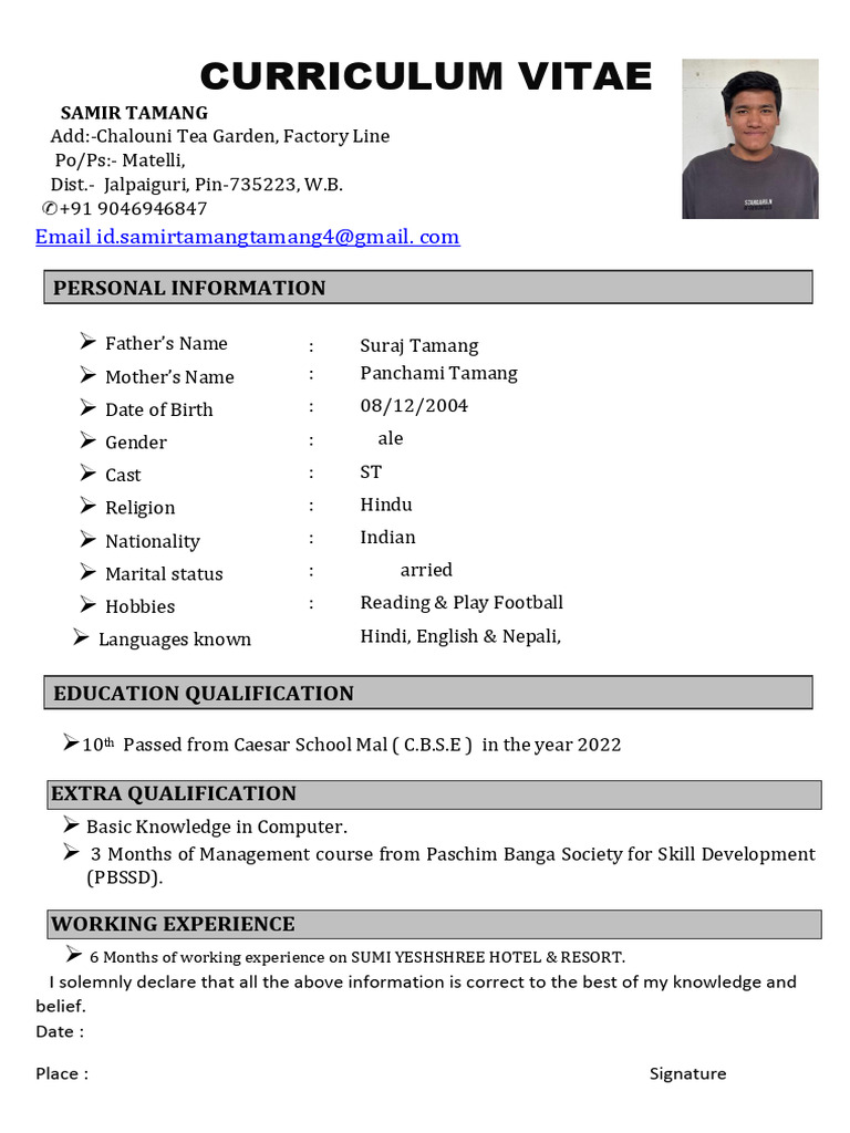 Samir Tamang's CV and Qualifications | PDF
