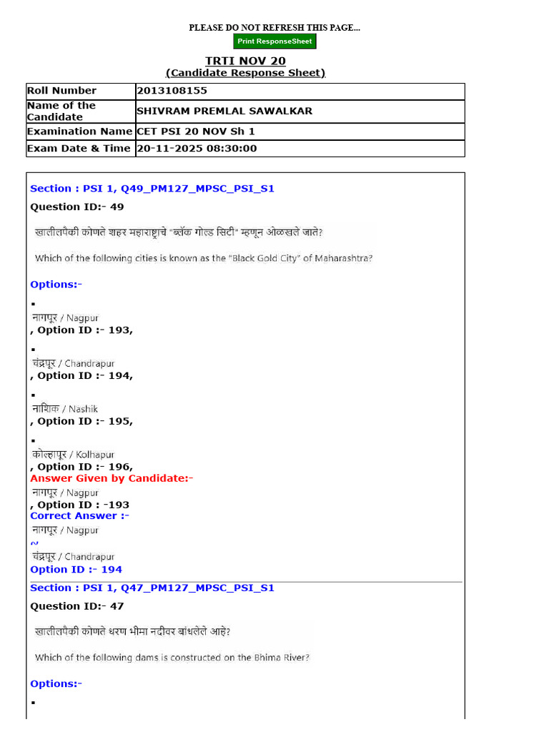 Response Sheet | PDF