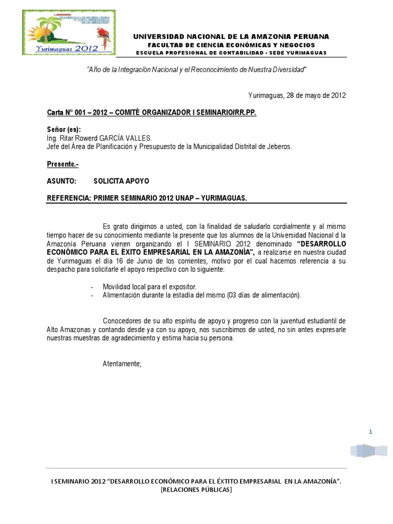 Carta de Solicitud de Apoyo | Perú