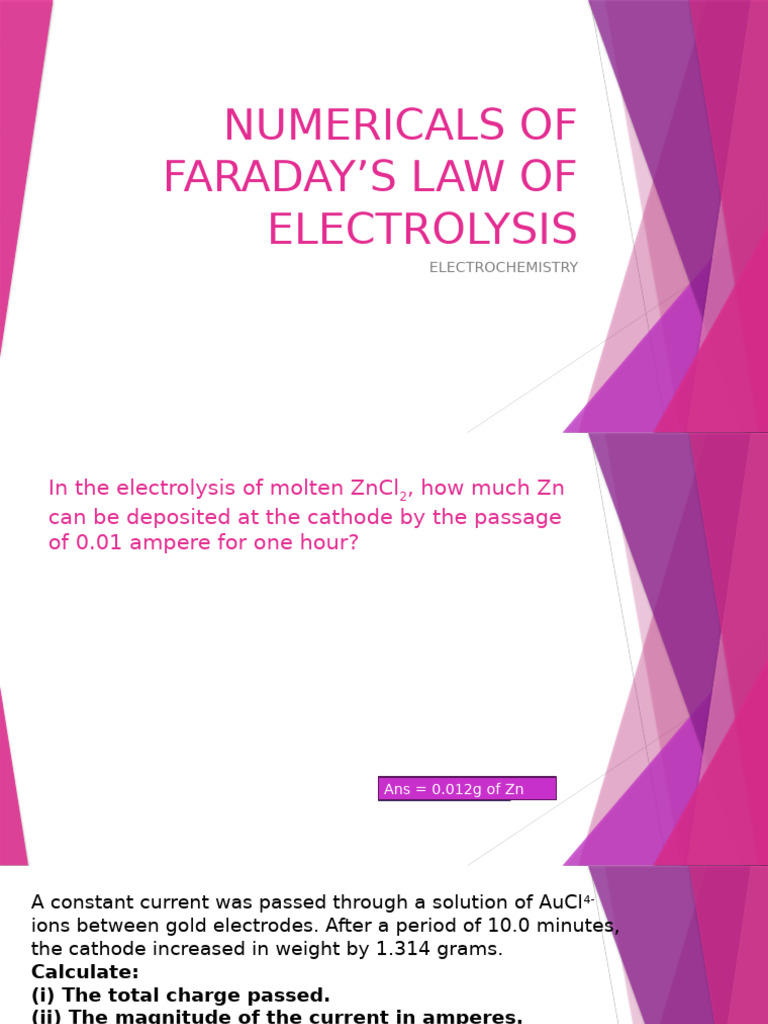 Faraday's Law in Electrolysis Calculations | PDF