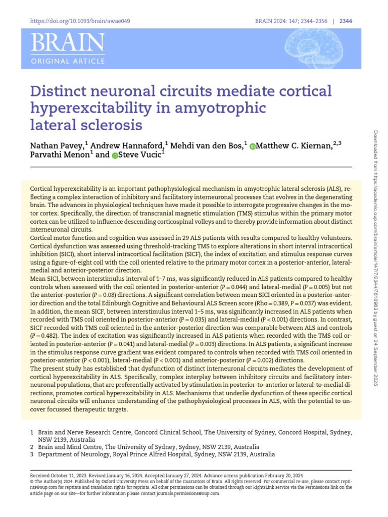 Distinct Neuronal Circuits Mediate Cortical in ALS | PDF | Cerebral ...