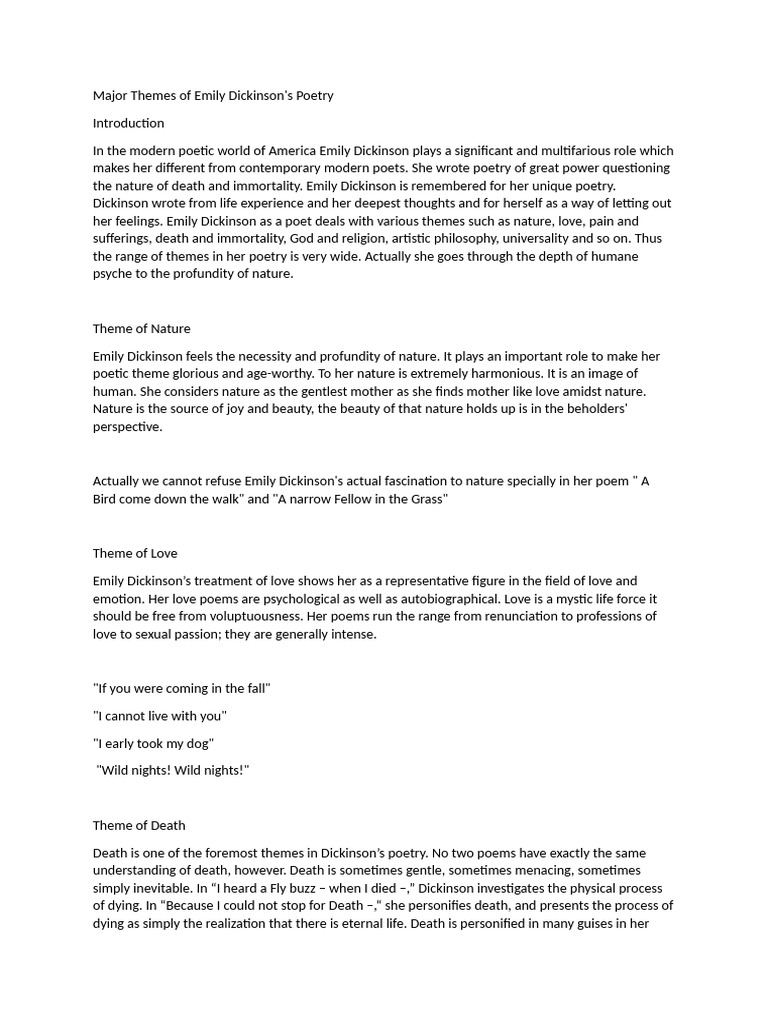 Themes in Emily Dickinson's Poetry | PDF | Love | Emily Dickinson