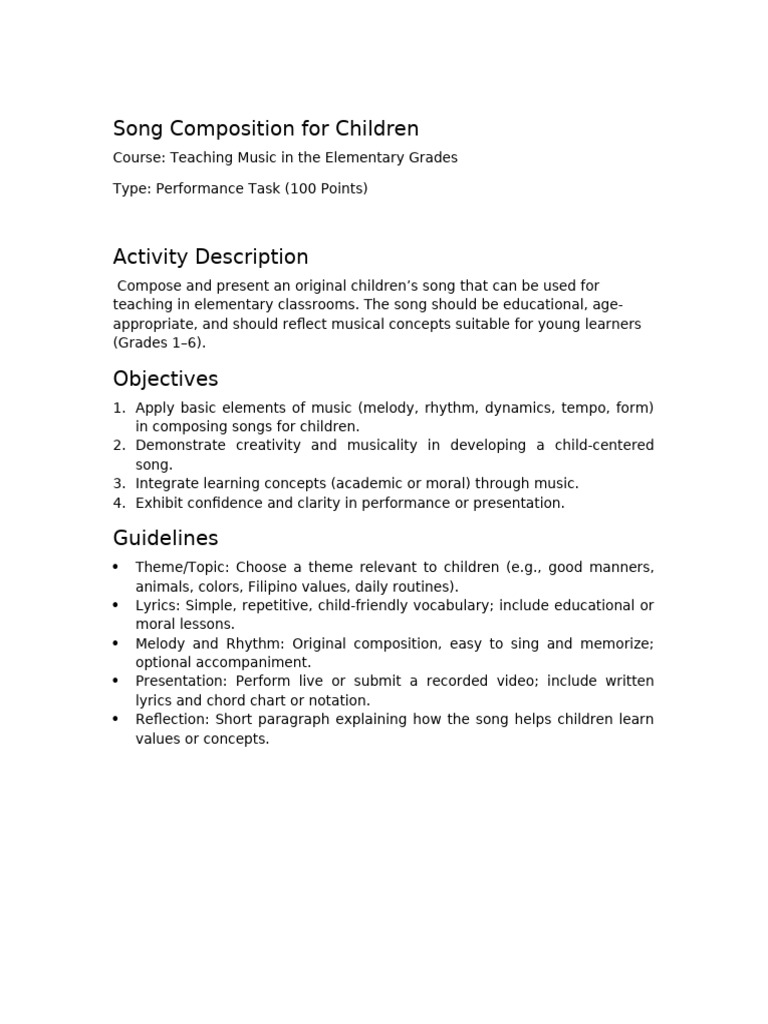 Children's Song Composition Guide | PDF