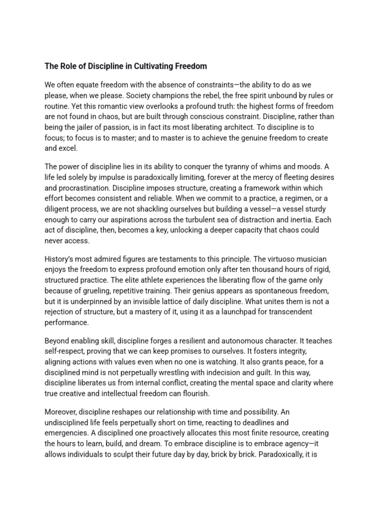The Role of Discipline in Cultivating Freedom | PDF | Disciplines ...