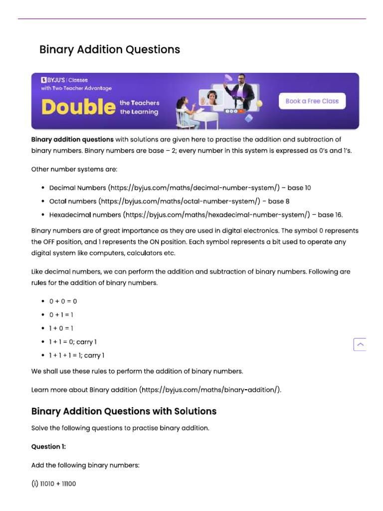 Binary Addition | PDF