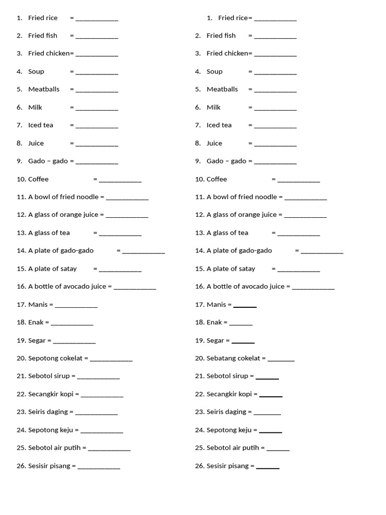 Indonesian Food and Drink Vocabulary | PDF