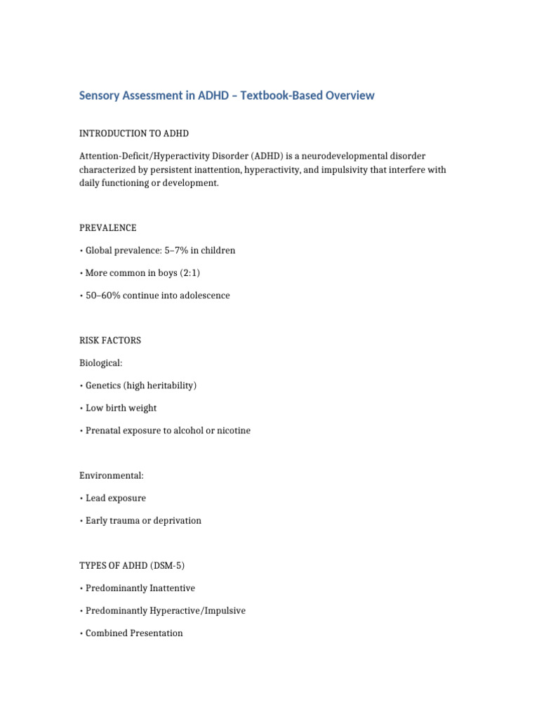 ADHD Sensory Assessment Overview | PDF | Attention Deficit ...