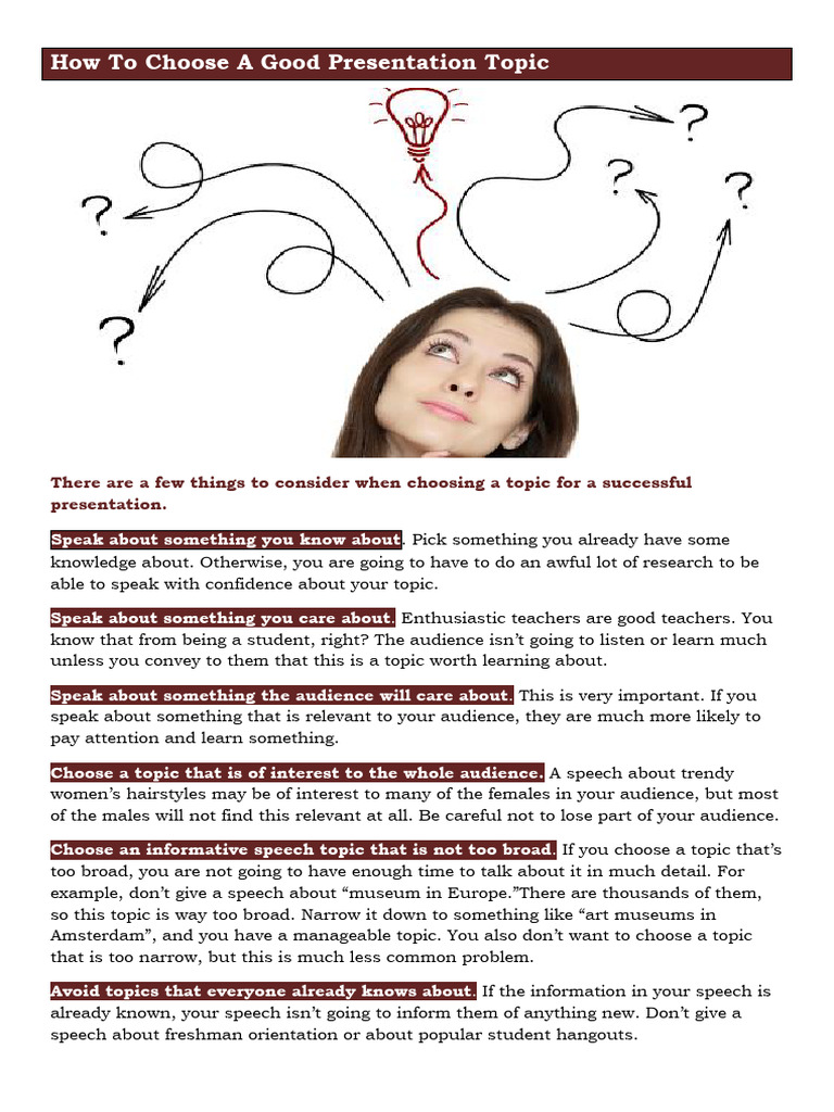 How to Choose a Good Presentation Topic PDF | PDF | Cognitive Science ...