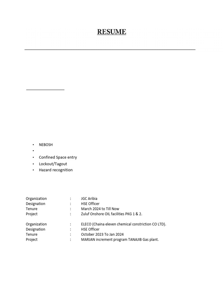 Haider Ali CV | PDF | Safety | Occupational Safety And Health