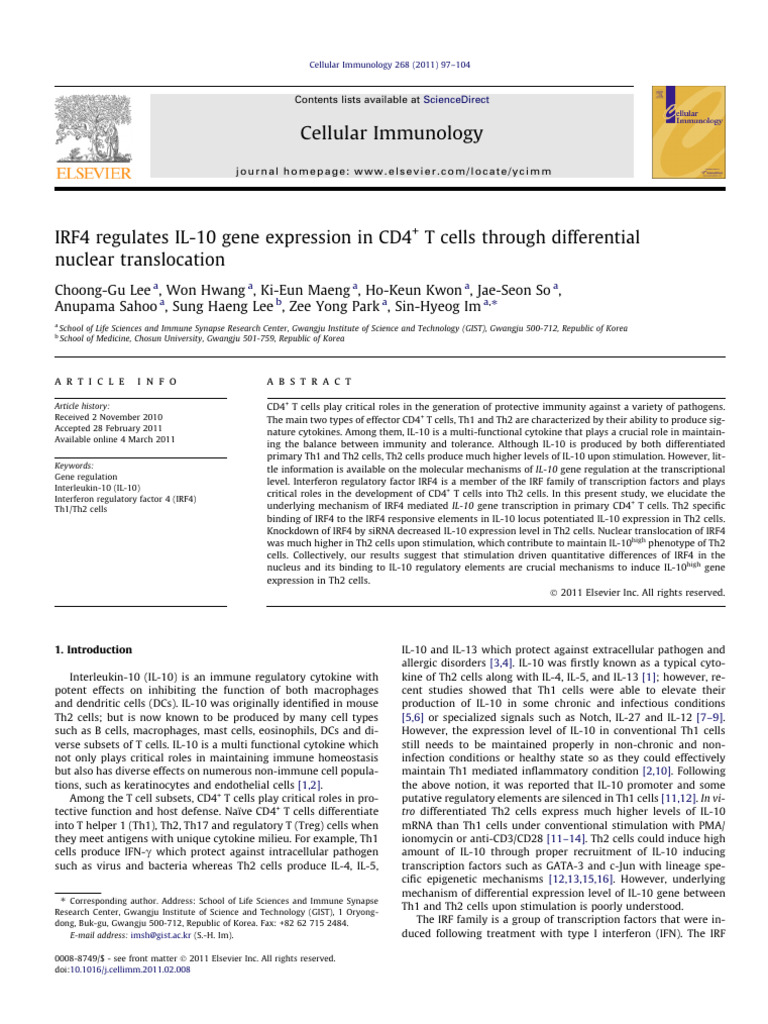 IRF4 Regulates IL-10 Gene Expression in CD4+ T Cells Through ...
