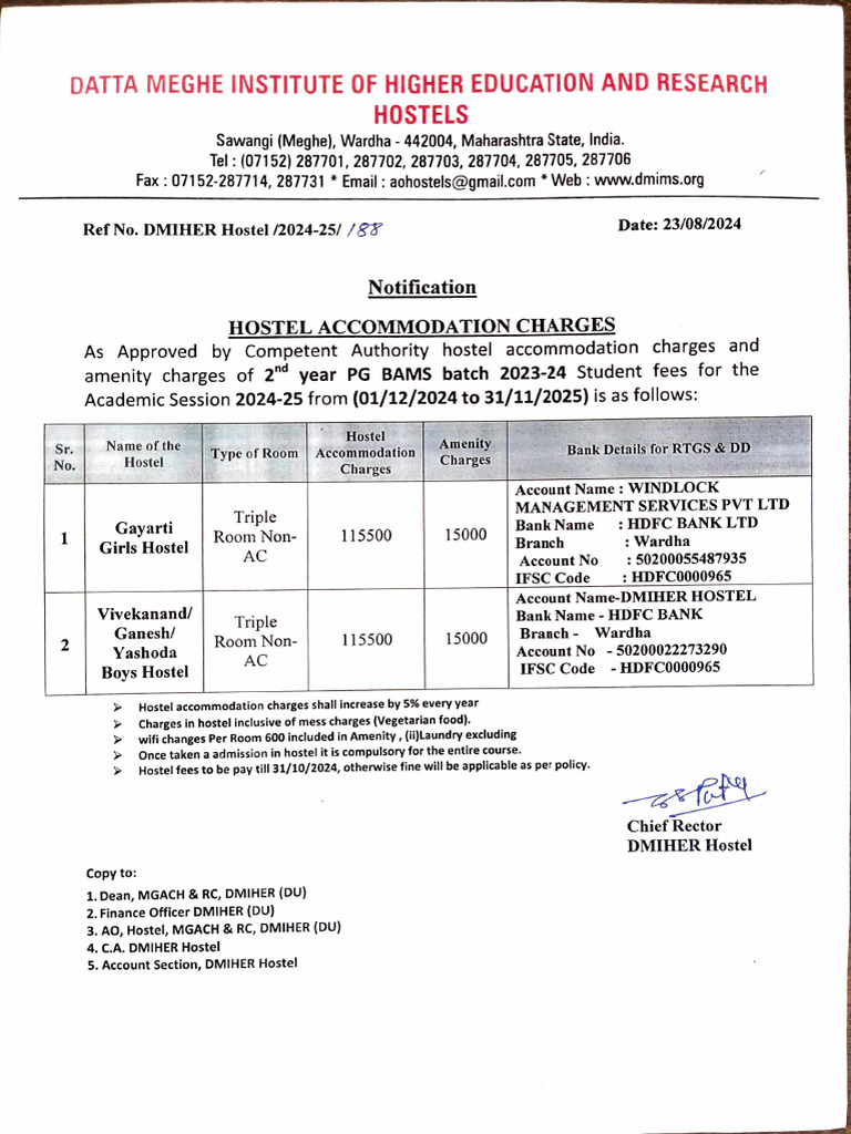 Fees Notification_PG BAMS Batch 2023-24 | PDF