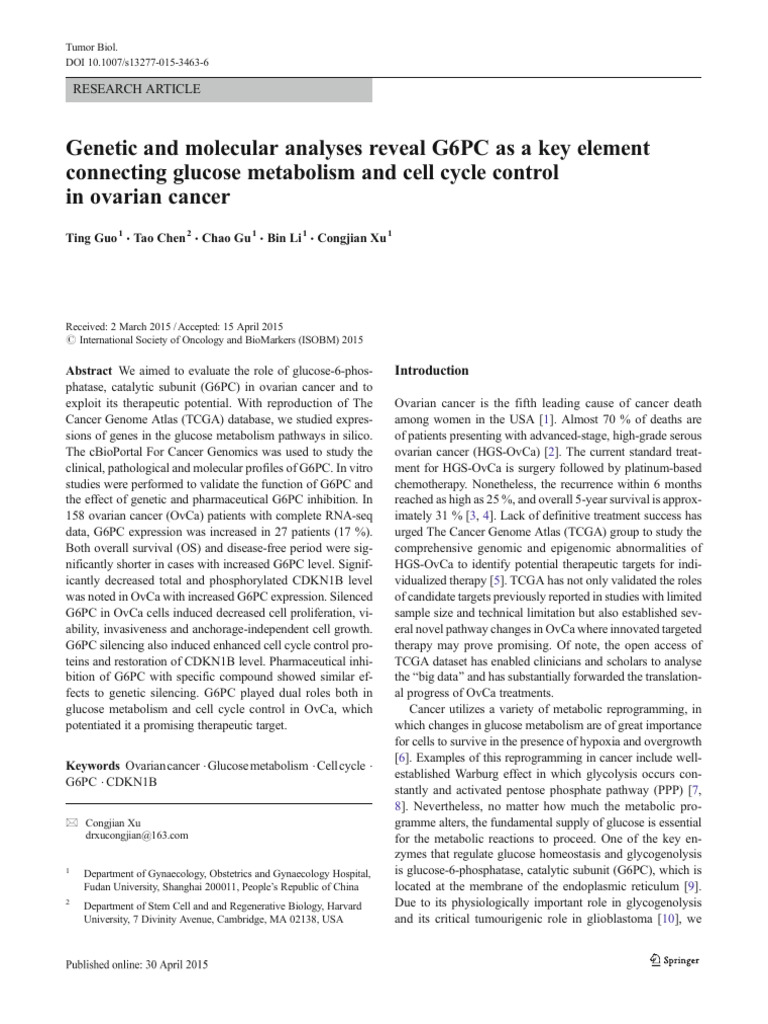 Genetic and Molecular Analyses Reveal G6PC As A Key Element Connecting ...