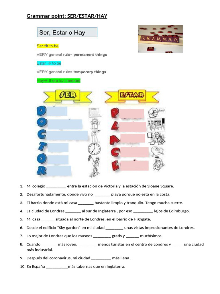 Ser, Estar, Hay Worksheet | PDF