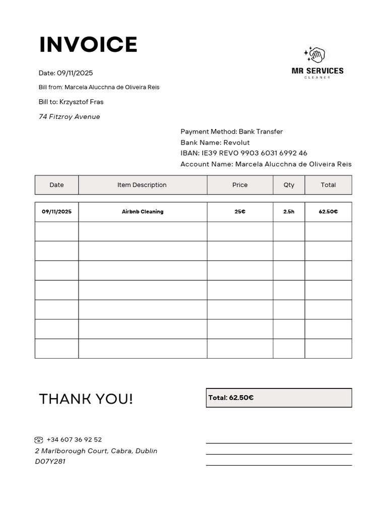 Airbnb Cleaning Invoice 09.11 | PDF