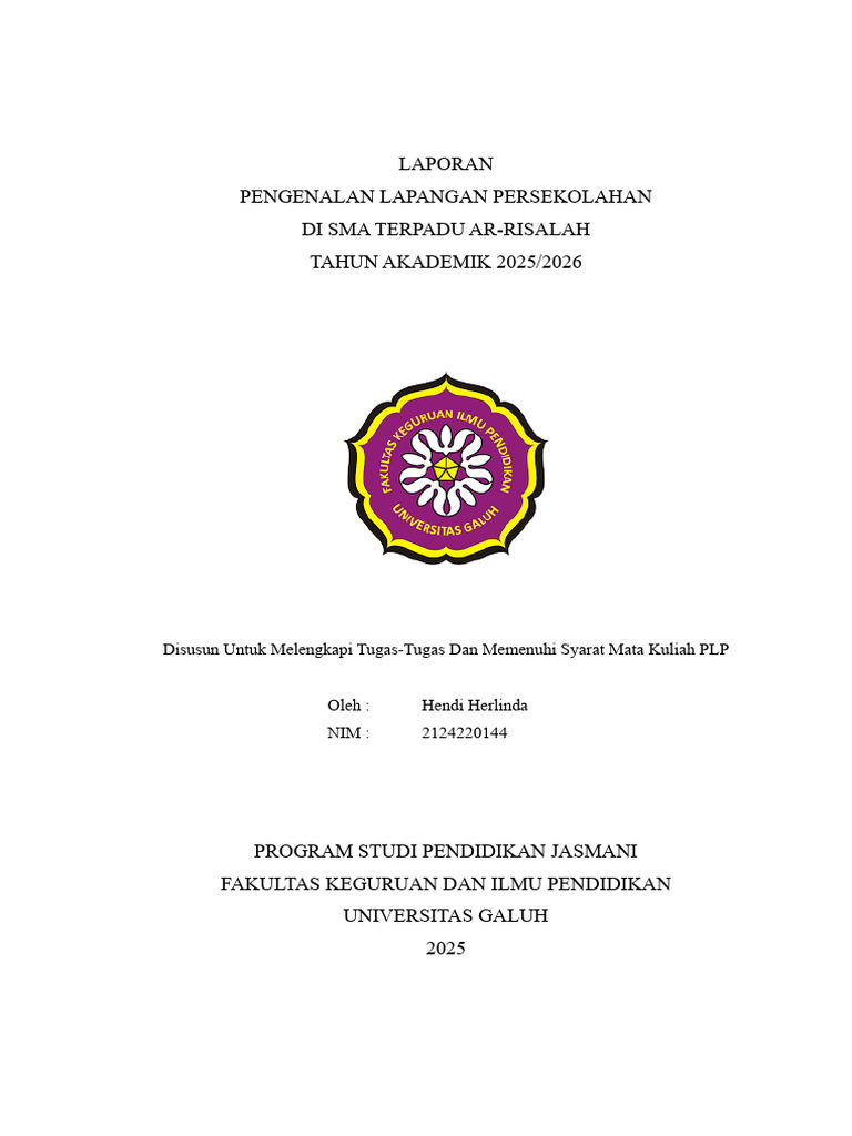 Laporan PLP SMA Terpadu Ar-Risalah 2025 | PDF