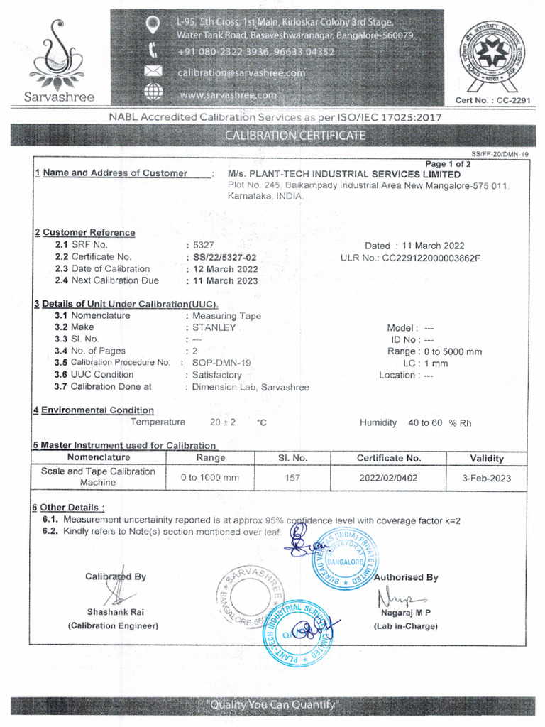 Calibration Reports | PDF