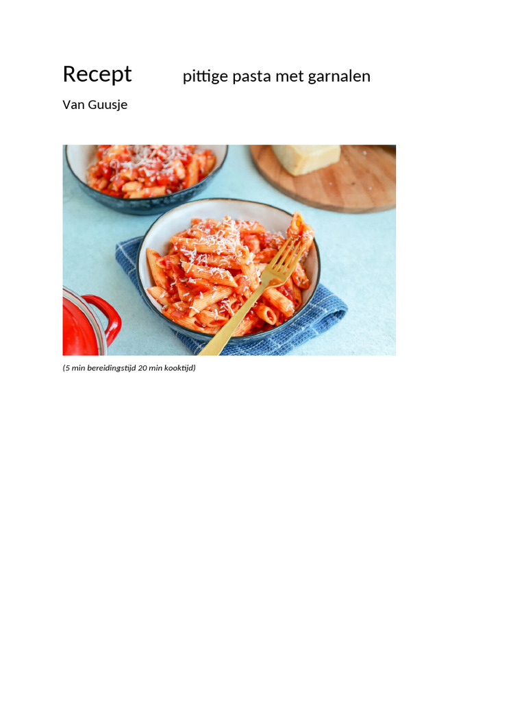 Recept Pittige Pasta Met Garnalen | PDF