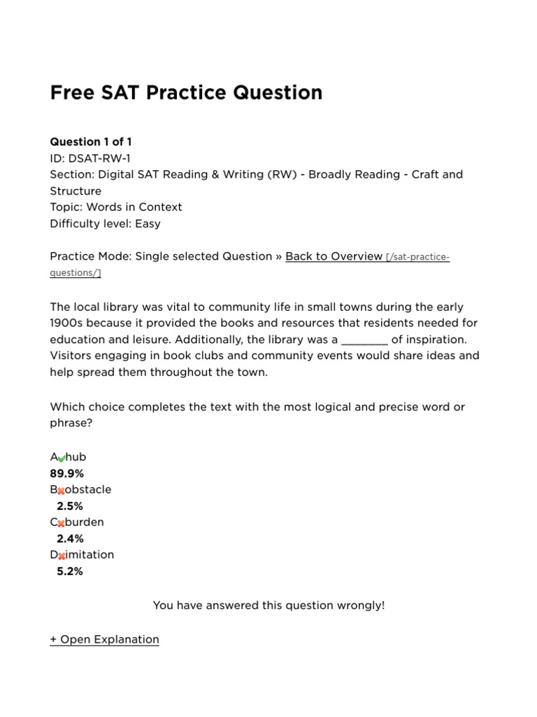 Practice Question DSAT-RW-1 - Digital SAT Reading & Writing (RW ...