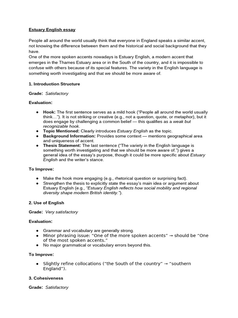 Estuary English essay | PDF | English Language | Accent (Sociolinguistics)