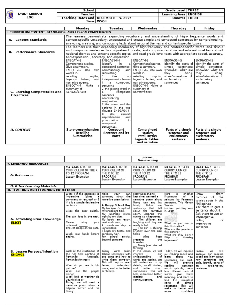Newformat English3 q3 Week5 | PDF | Sentence (Linguistics) | Narrative