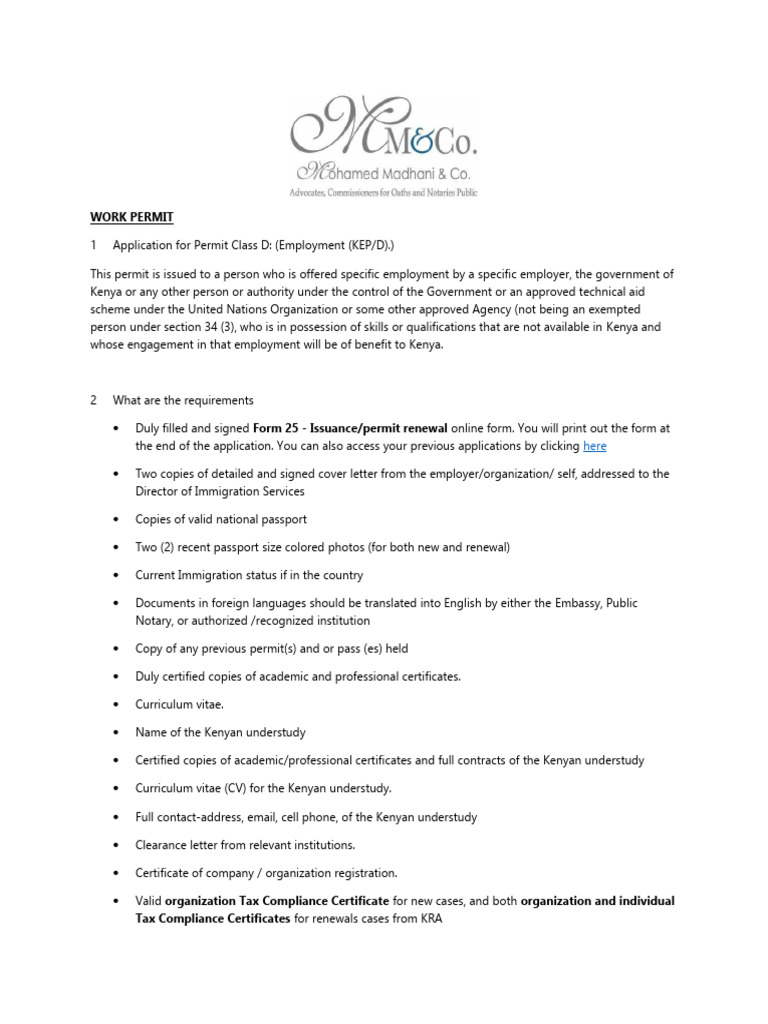 Kenya Work Permit Application Guide | PDF | Birth Certificate ...