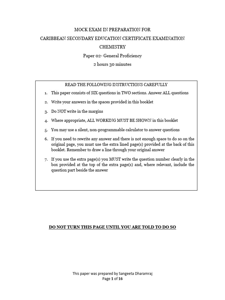 CSEC Predicted Paper 2 2022 | PDF | Redox | Atoms