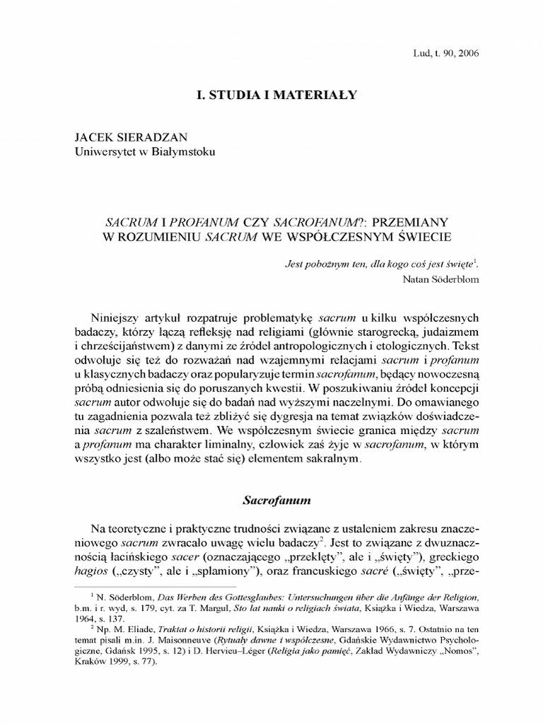 Sacrum I Profanum Czy Sacrofanum | PDF