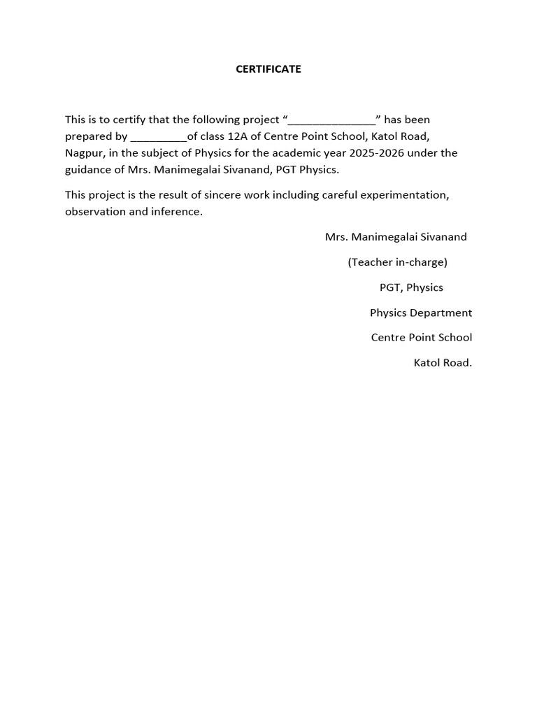 Certificate For Investigatory Project | PDF