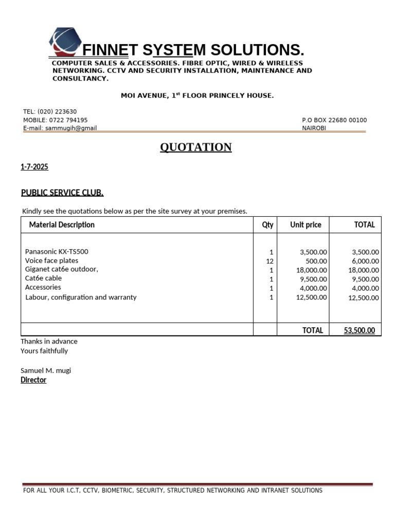 ICT and Security Solutions Quotation | PDF