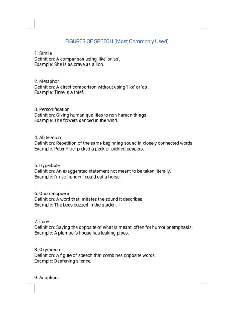 Figures of Speech Fair Copy Format | PDF