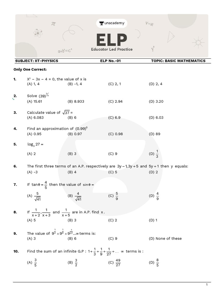 IIT Physics Basic Mathematics Questions | PDF | Euclidean Vector | Force