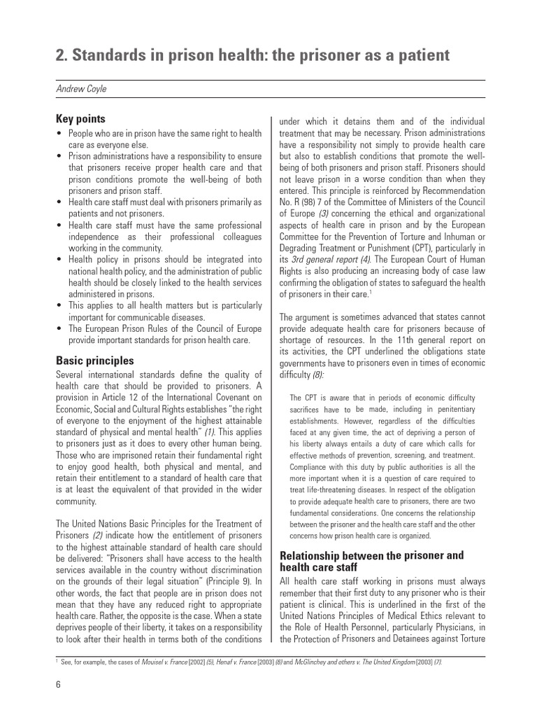 WHO - Standards in Prison Health - The Prisoner As A Patient | PDF ...